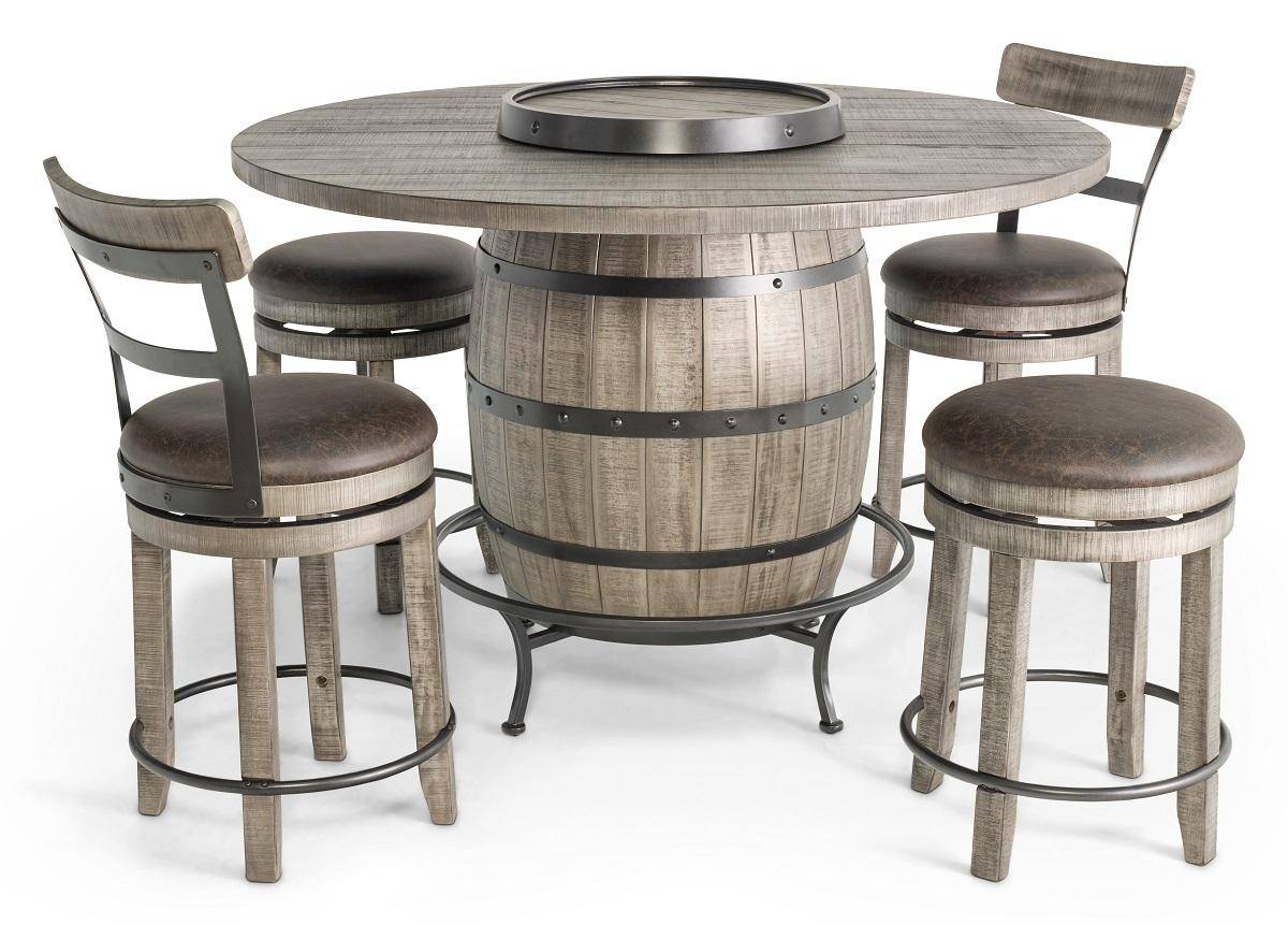 Kingston 5 Piece Barrel Table Set - Rustic Grey | The Great Escape
